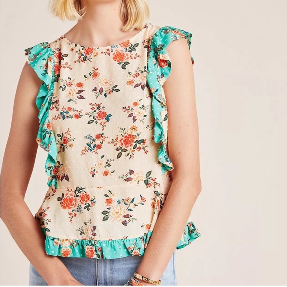 FARM Rio | Tops | Farm Rio Top X Anthropologie Maggie Ruffled Blouse ...